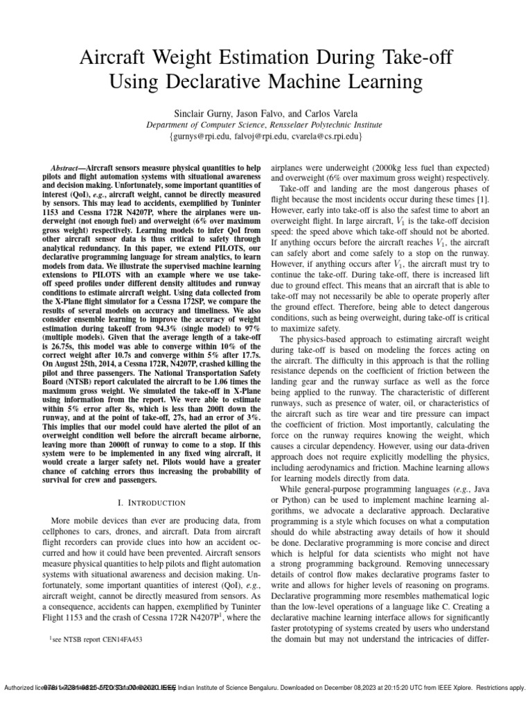Aircraft Weight Estimation During Take-Off Using Declarative Machine ...