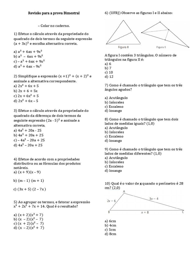 Revisão para A Prova 8º Ano | PDF | Triângulo | Geometria Elementar