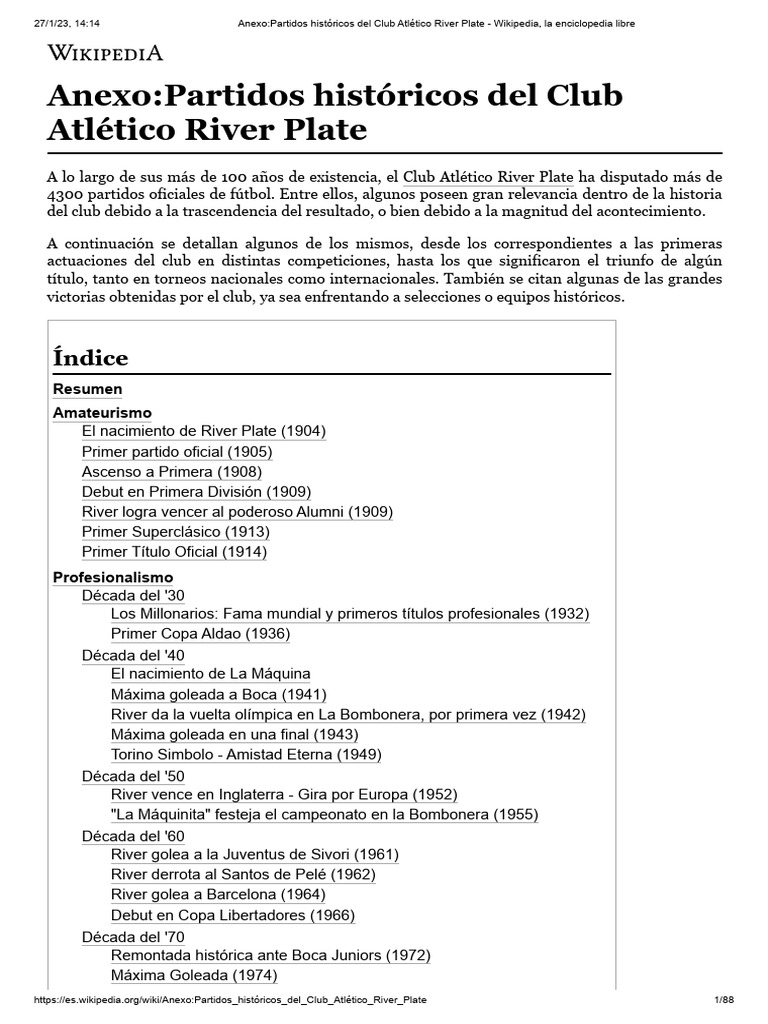 Anexo - Partidos Históricos Del Club Atlético River Plate - Wikipedia ...