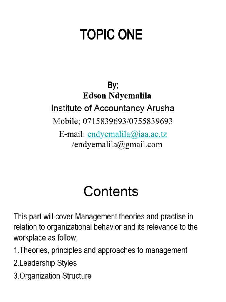 Topic One | PDF | Leadership | Organizational Structure