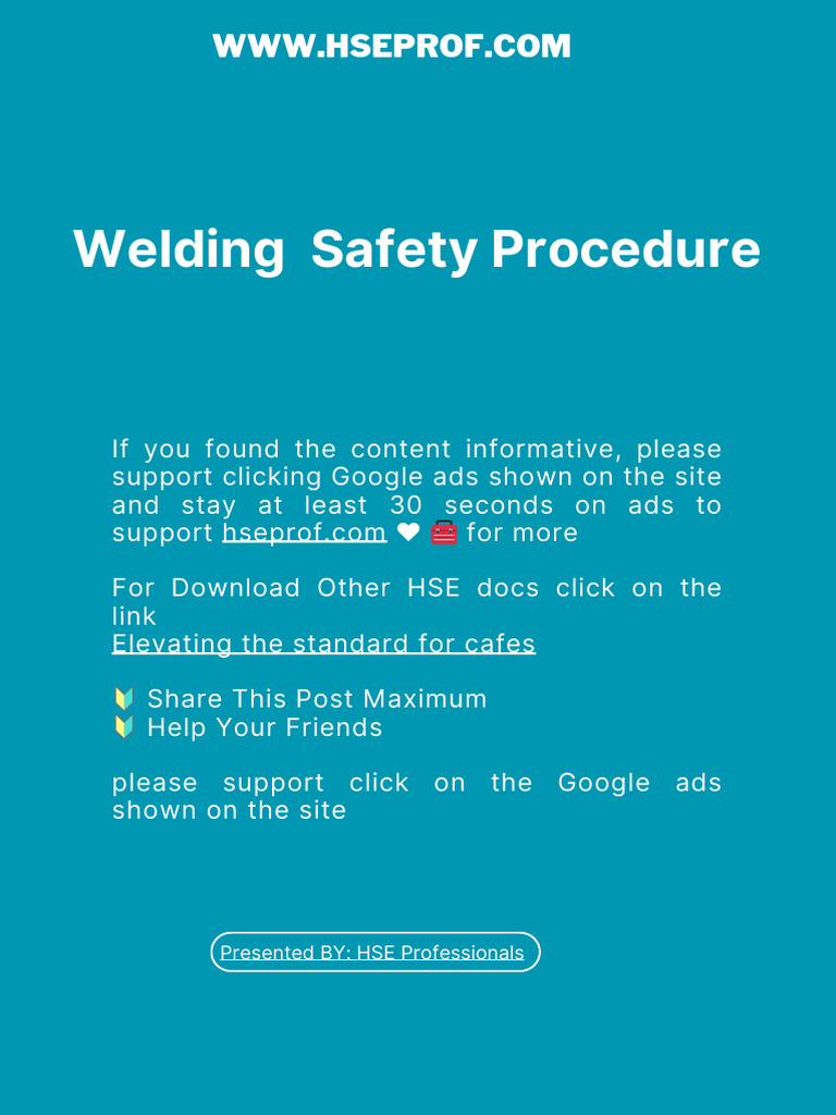 HSE Docs Welding Safety Procedure 1698468959 | PDF | Welding | Construction