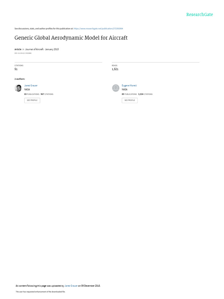 A Generic Global Aerodynamic Model For Aircraft | PDF