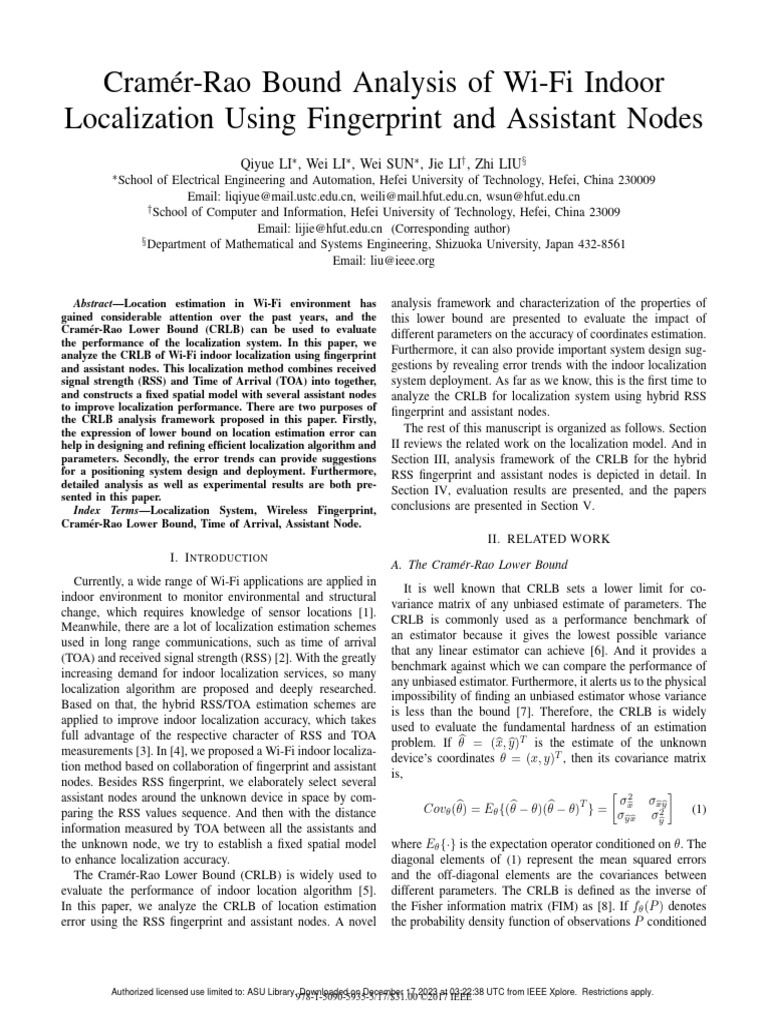 Cramr-Rao Bound Analysis of Wi-Fi Indoor Localization Using Fingerprint ...