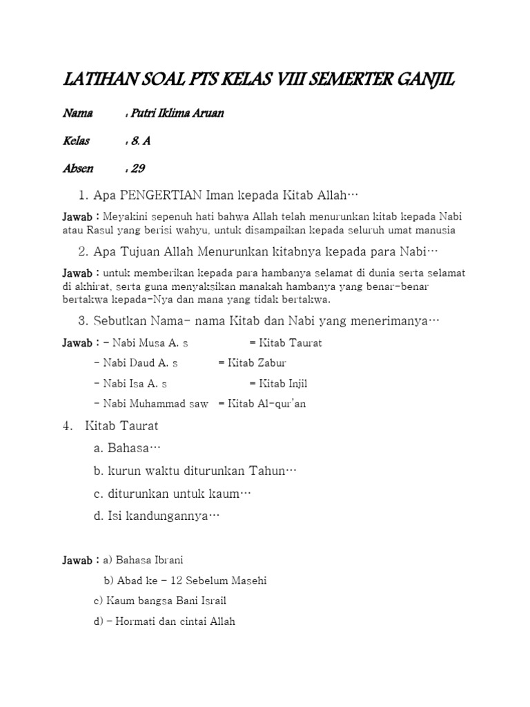 Latihan Soal PTS Kelas Viii Semerter Ganjil | PDF