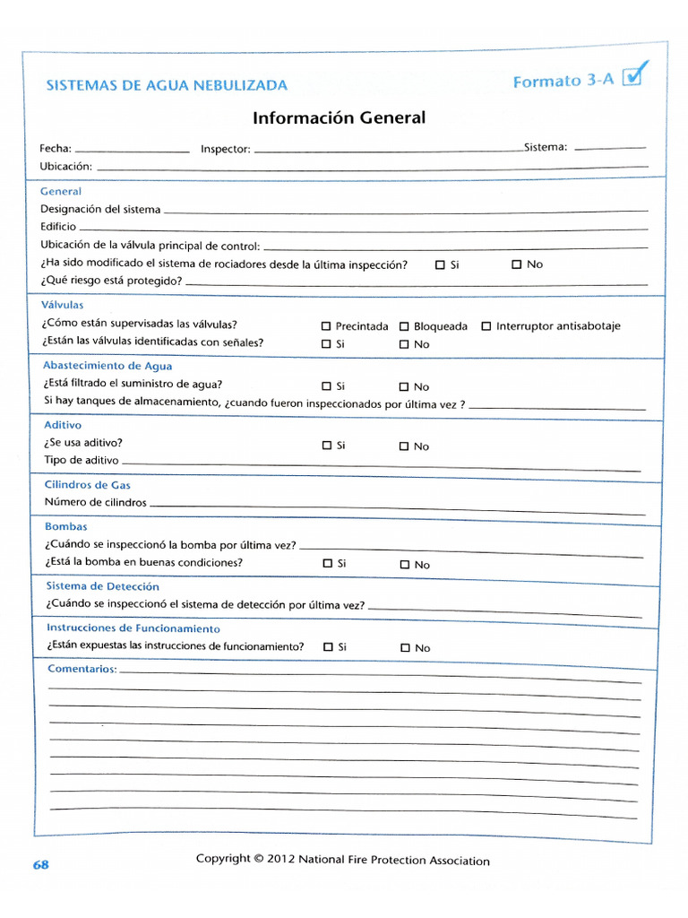 Formatos Ipm Agua Nebulizadas en Base A Norma Nfpa-750 | PDF