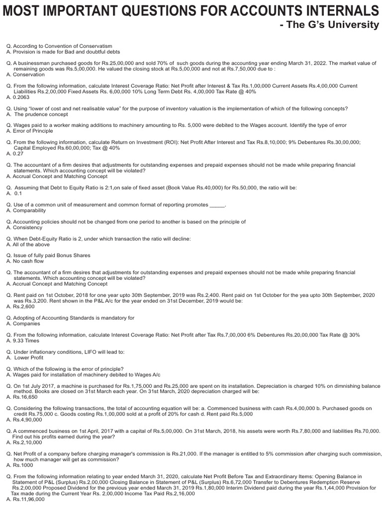 Key Accounting Concepts & Calculations | PDF | Debits And Credits ...