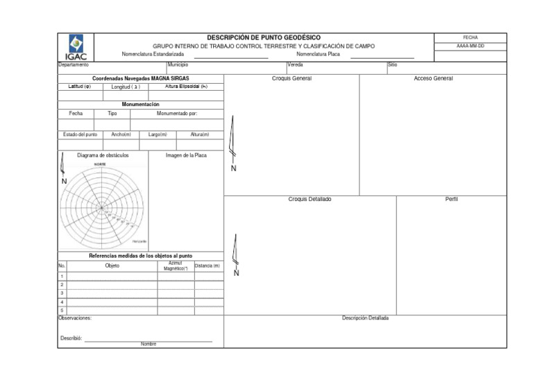 Descripcion de Punto Geodesico - IGAC. | PDF