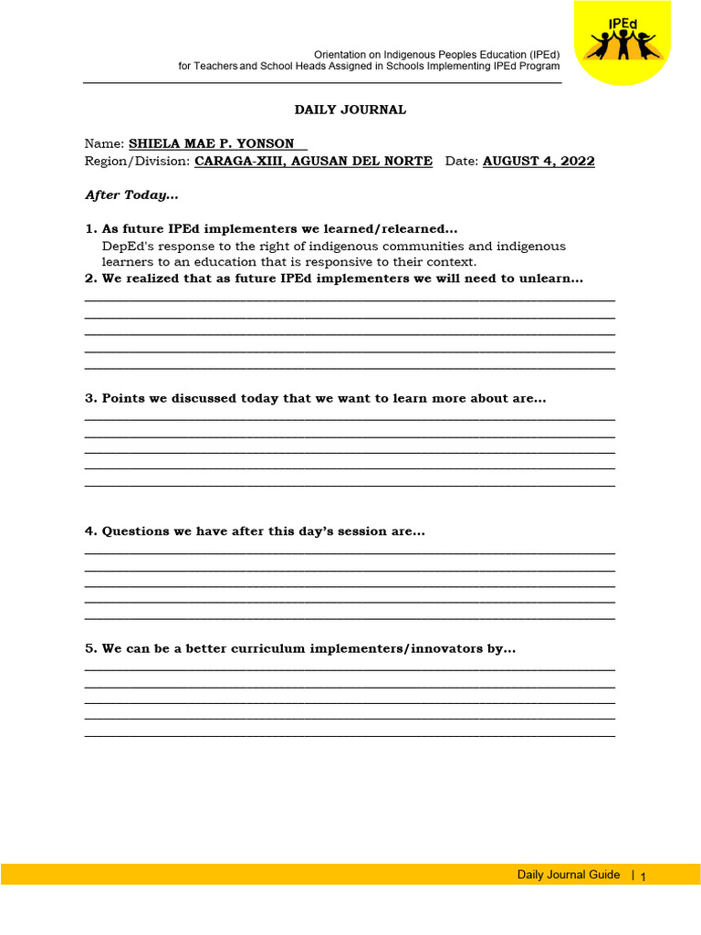 Daily Journal Guide | PDF | Learning | Behavior Modification