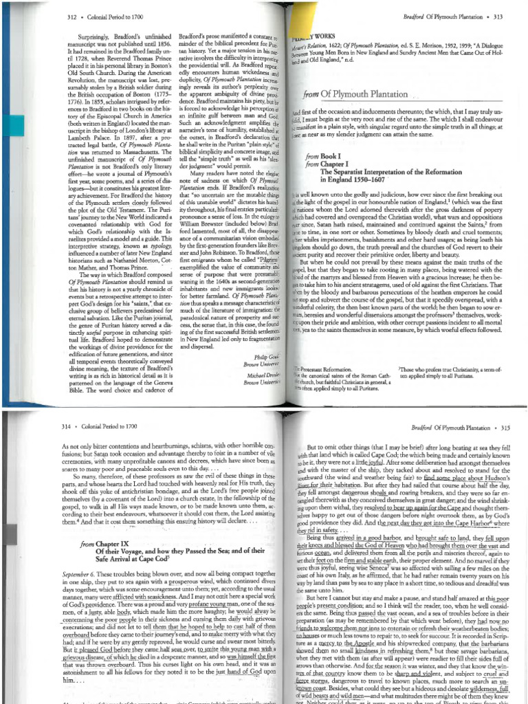 Bradford William Plymouth Plantation Heath Excerpts | PDF