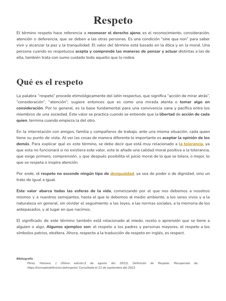 Definición y Valor del Respeto | PDF | Moralidad | Tolerancia