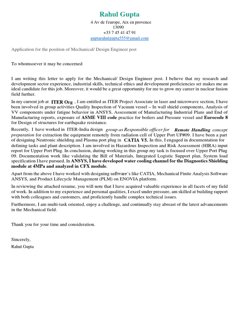 Cover Letter Rahul Gupta | PDF | Computers | Technology & Engineering Cover Letter Rahul Gupta | PDF | Computers | Technology & Engineering