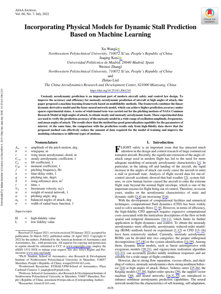 Incorporating Physical Models For Dynamic Stall Prediction Based On Machine Learning | PDF ...