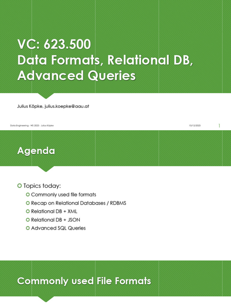 2 Data Formats Relational DB | PDF | Relational Database | Databases
