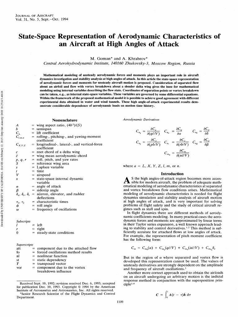 State-Space Representation of Aerodynamic Characteristics of An ...