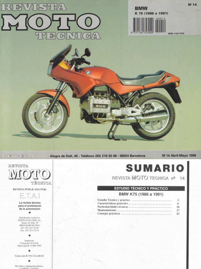 Moto Tecnica BMW K75 | PDF | Pistón | Engranaje