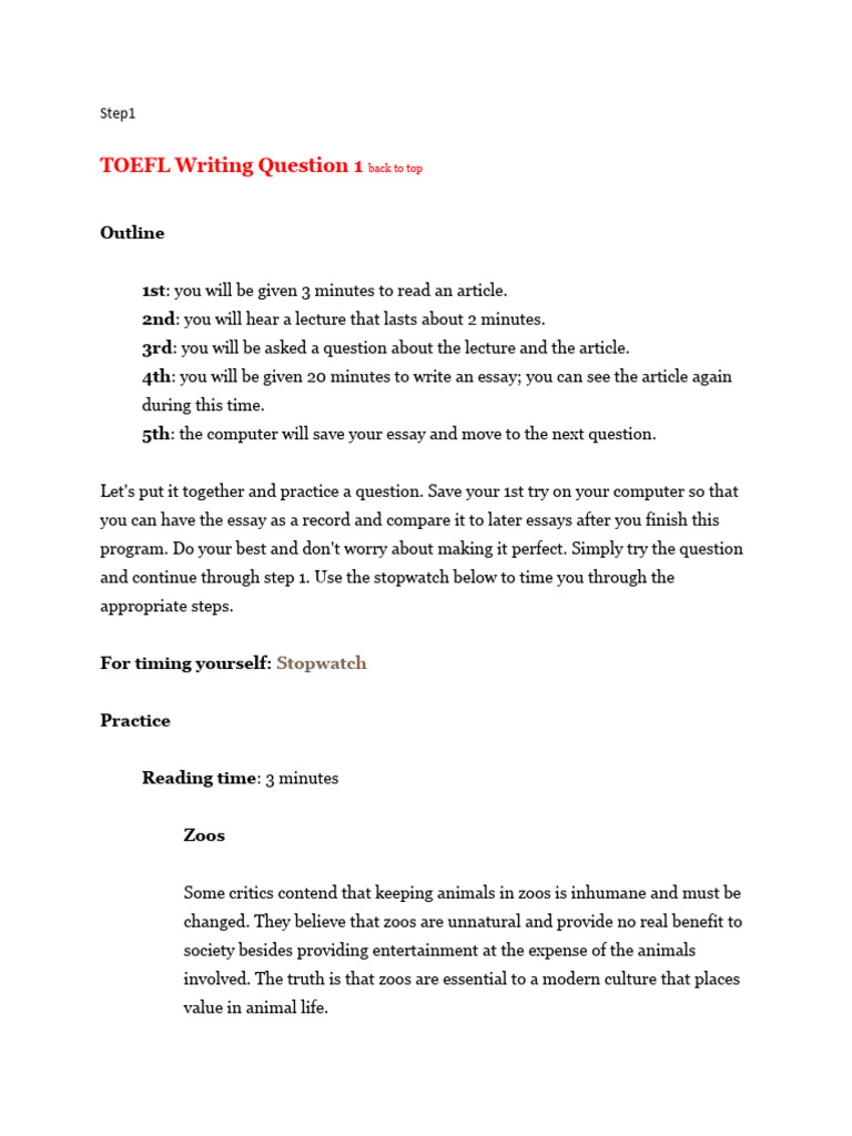 TOEFL Writing Question 1 | PDF | Zoo | Verb