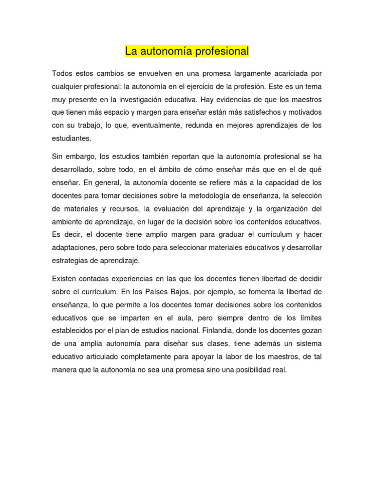 La Autonomía Profesional | PDF