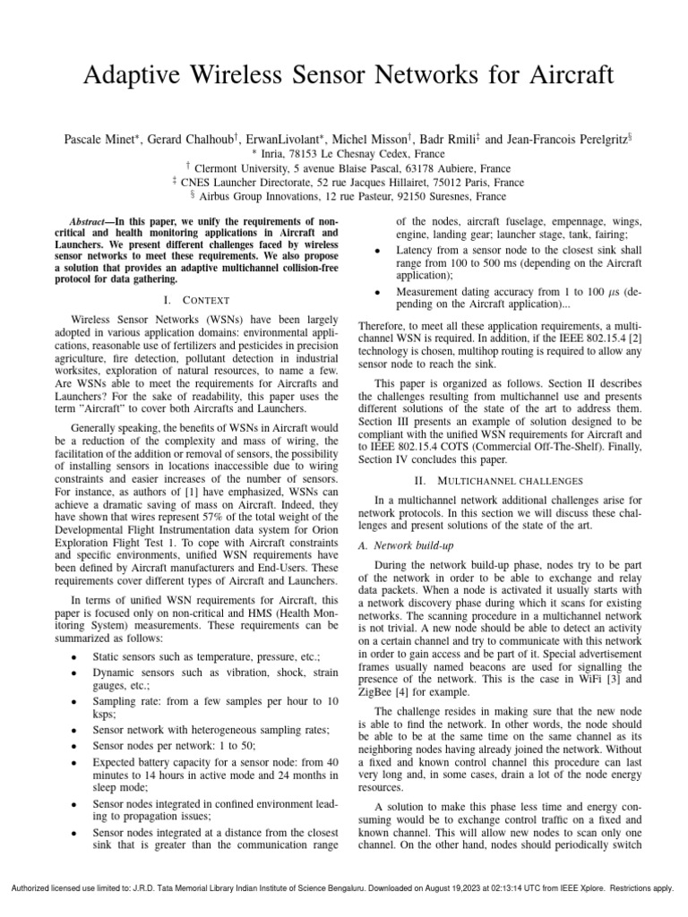 Adaptive Wireless Sensor Networks For Aircraft | PDF