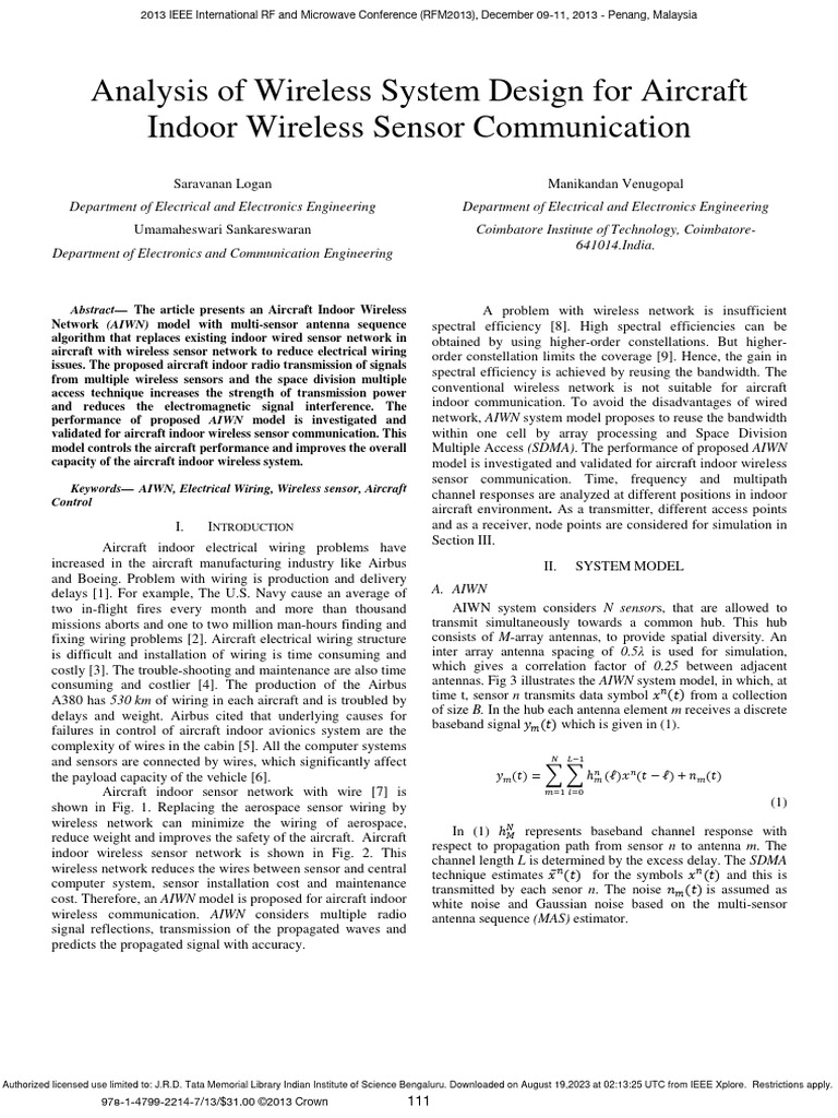 Analysis of Wireless System Design For Aircraft Indoor Wireless Sensor ...