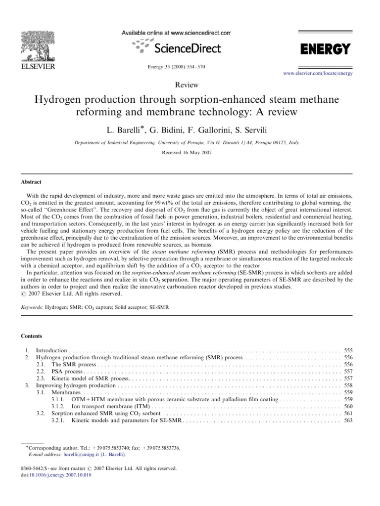 Hydrogen Production via SE-SMR Review | PDF | Hydrogen | Gasification