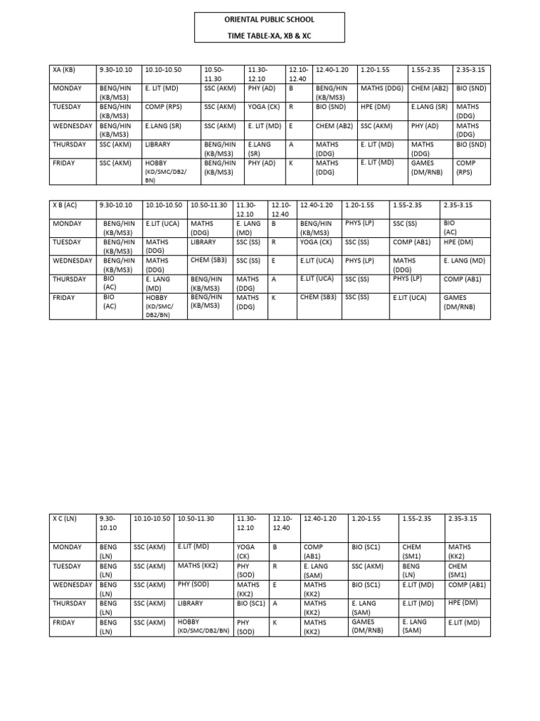 Class Routine X | PDF