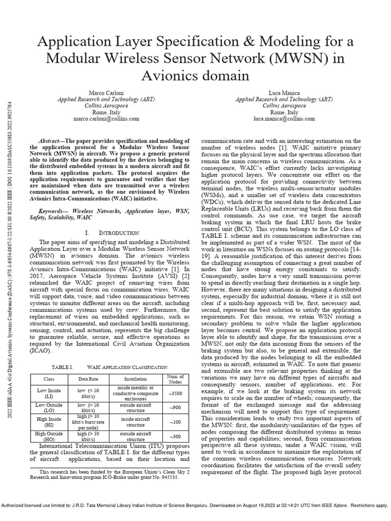 Application Layer Specification Amp Modeling For A Modular Wireless ...