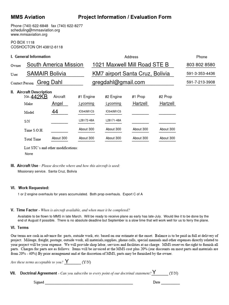 Aircraft Project Information Sheet COMP MMS Angel | PDF | Transport | Aircraft