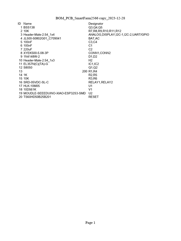 BOM PCB SmartFarm2566 Copy 2023-12-28 PCBWay Community | PDF