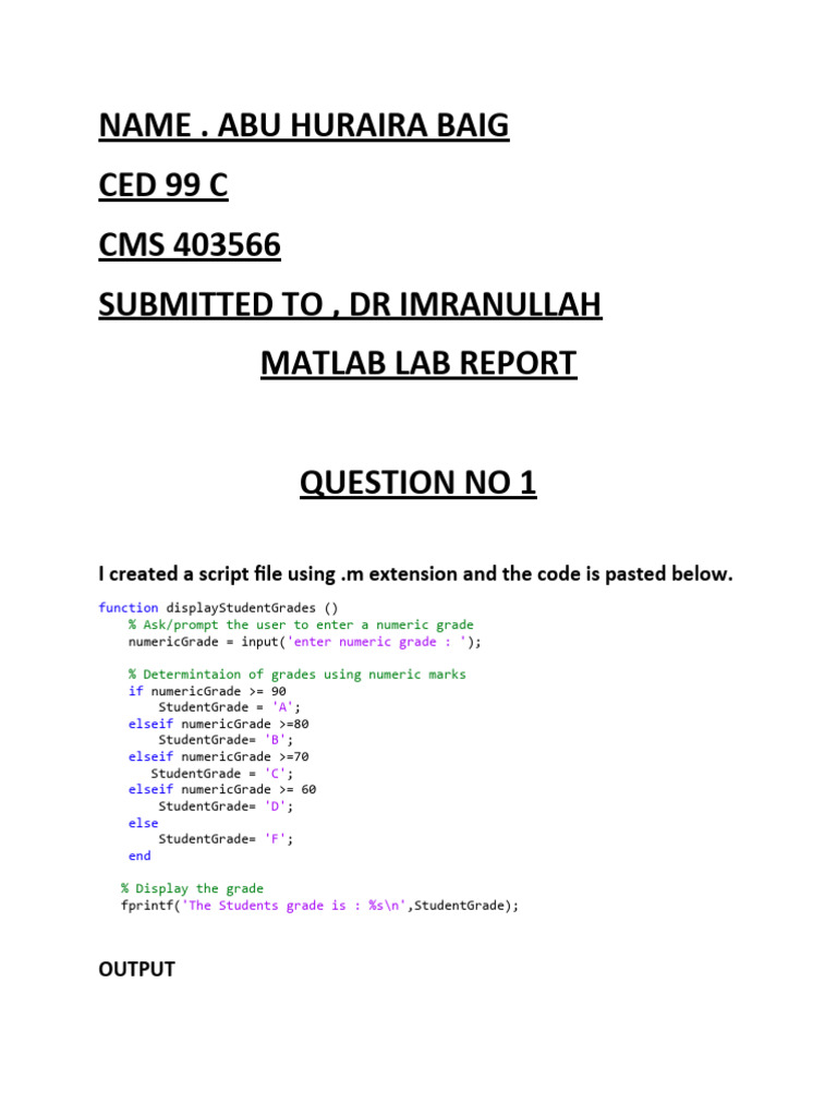 Matlab Report | PDF | Integral | Area