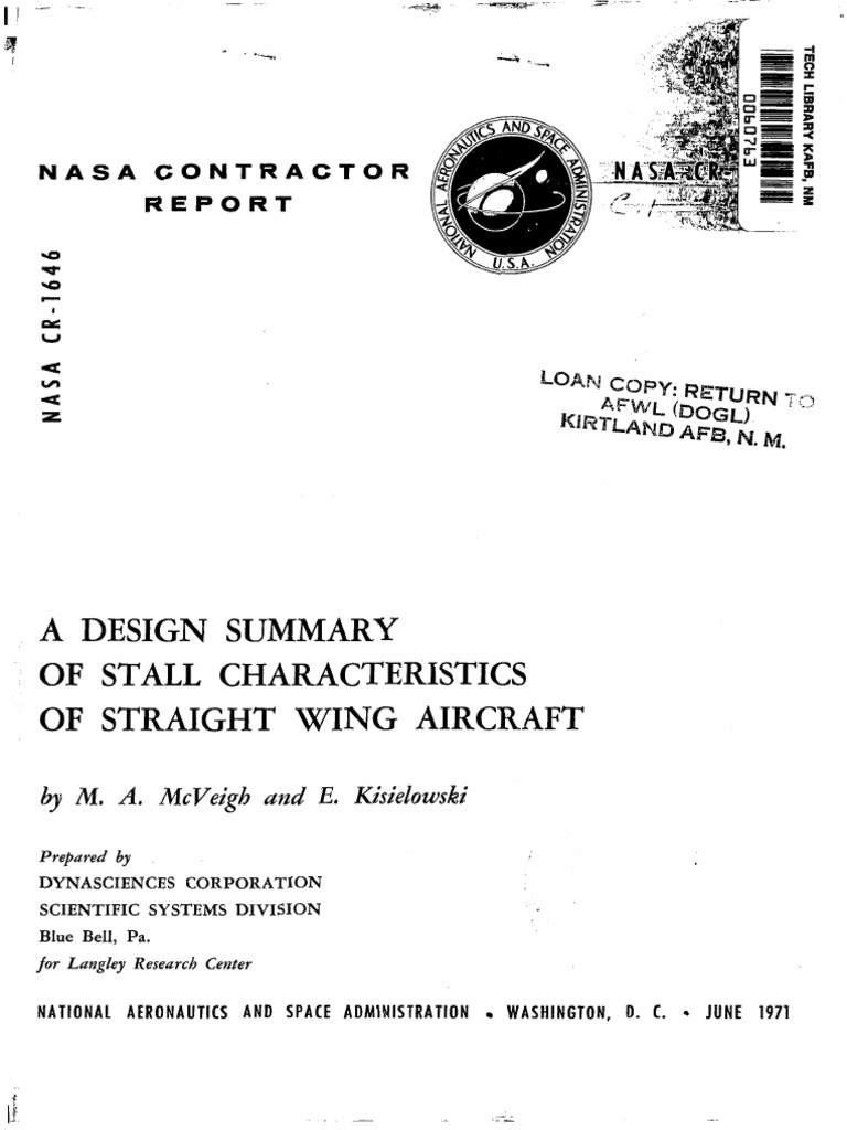 A Design Summary of Stall Characteristics of Straight Wing Aircraft | PDF