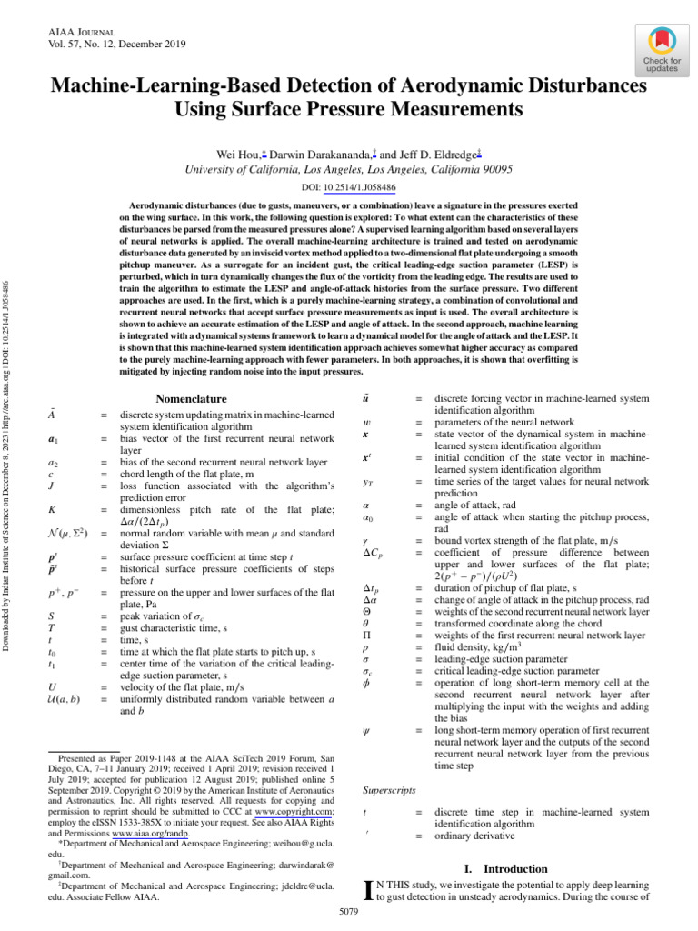 Hou Et Al 2019 Machine Learning Based Detection of Aerodynamic ... Hou Et Al 2019 Machine Learning Based Detection of Aerodynamic ...