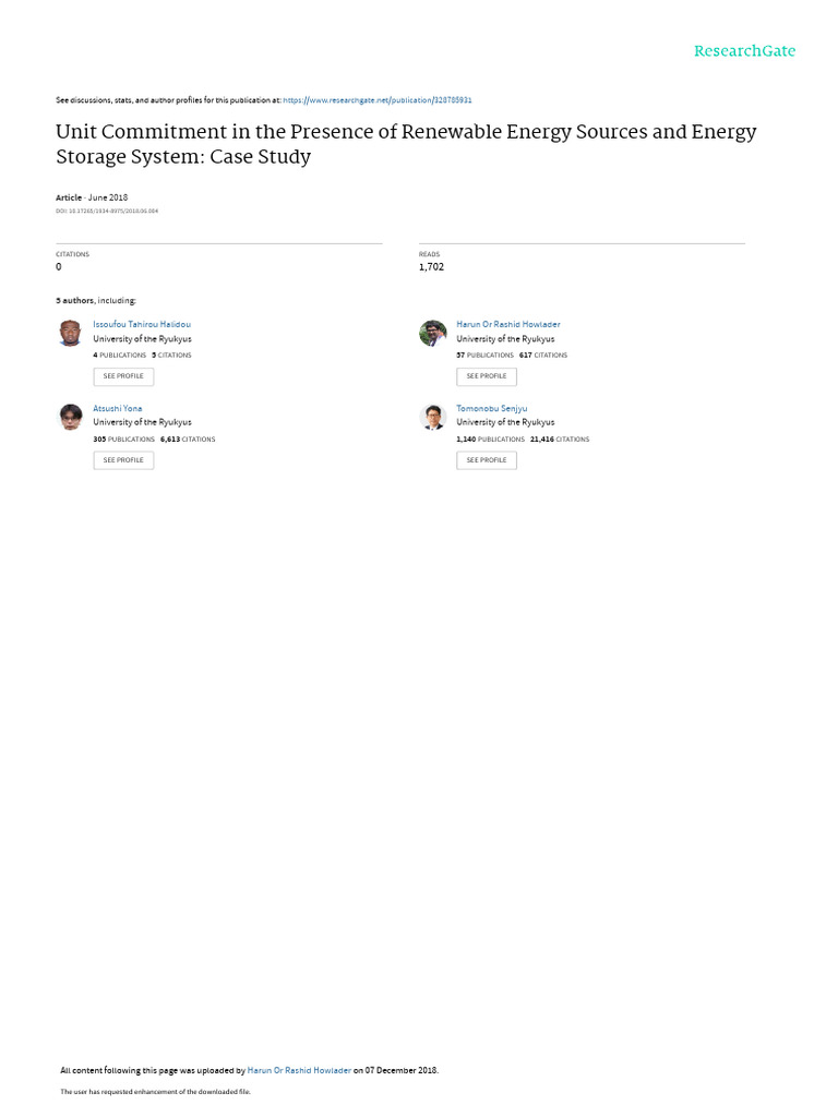 Unit Commitment In The Presence Of Renewable Energy Sources And Energy