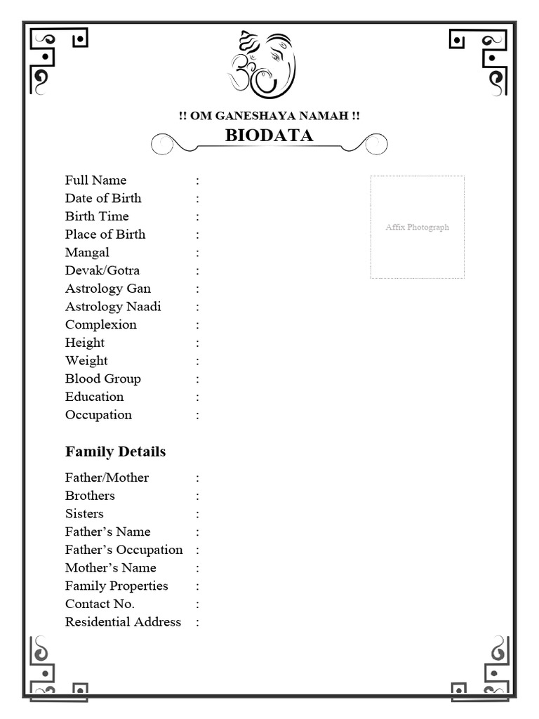 Hindu Marriage Biodata Format in Word | PDF | Social Science