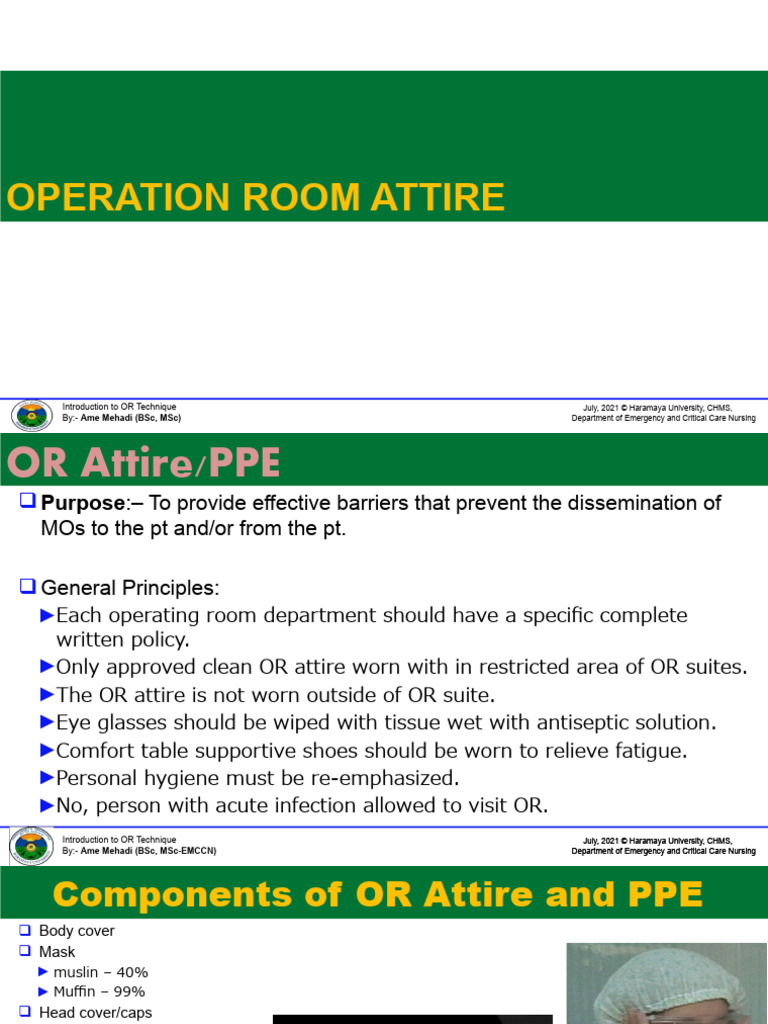 OR Attire and Surgical Scrubbing Guide | PDF | Surgery | Personal ...