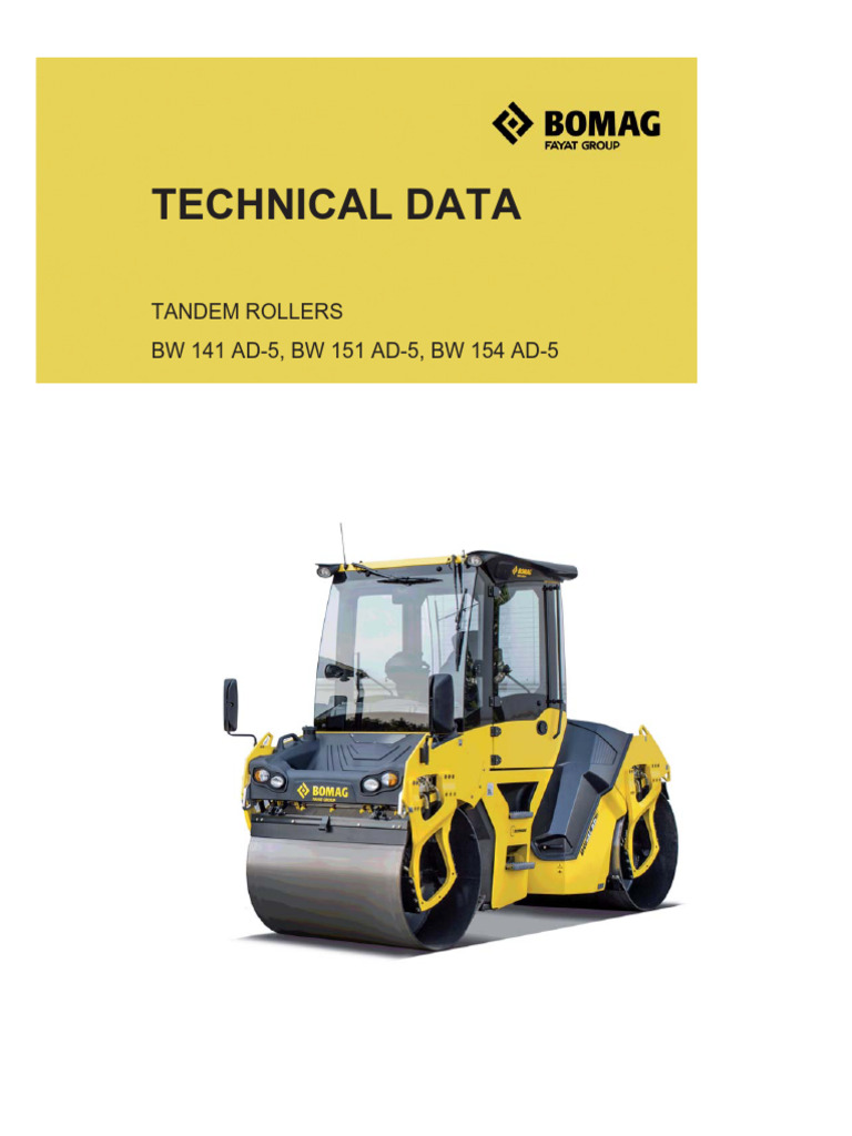Bomag BW 141 AD-5, BW 151 AD-5, BW 154 AD-5 Tandem Rollers Technical Data | PDF | Brake | Vehicles