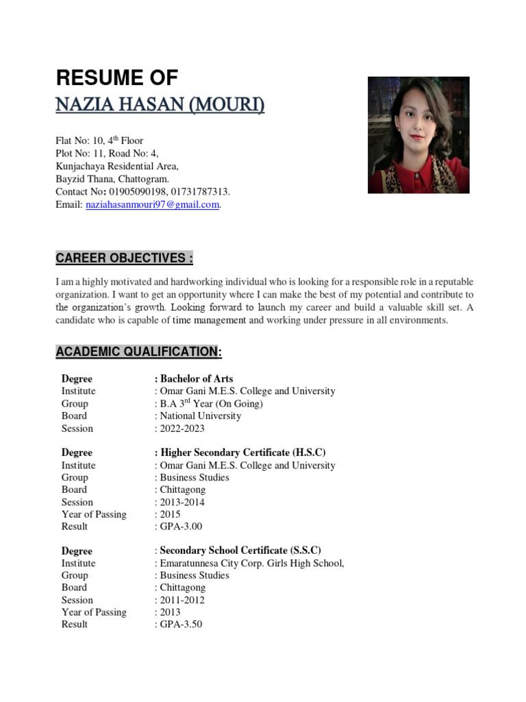 CV - Nazia-Hasan-Mouri - 01905090198 | PDF