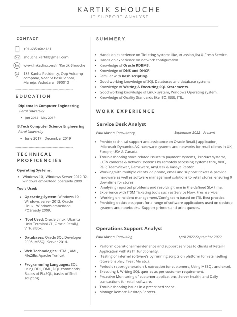 Kartik Shouche Resume - IT | PDF