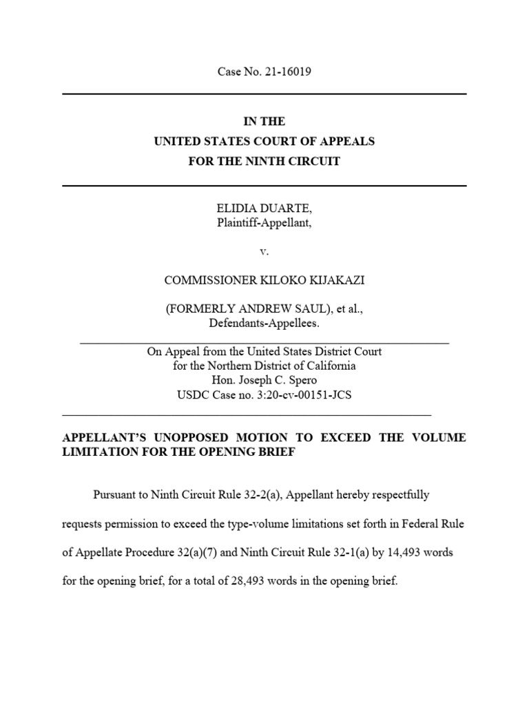 EEZZZZZ 12 - 10 - 21 Motion To Exceed Word Limit Duarte v. Kijakazi ...