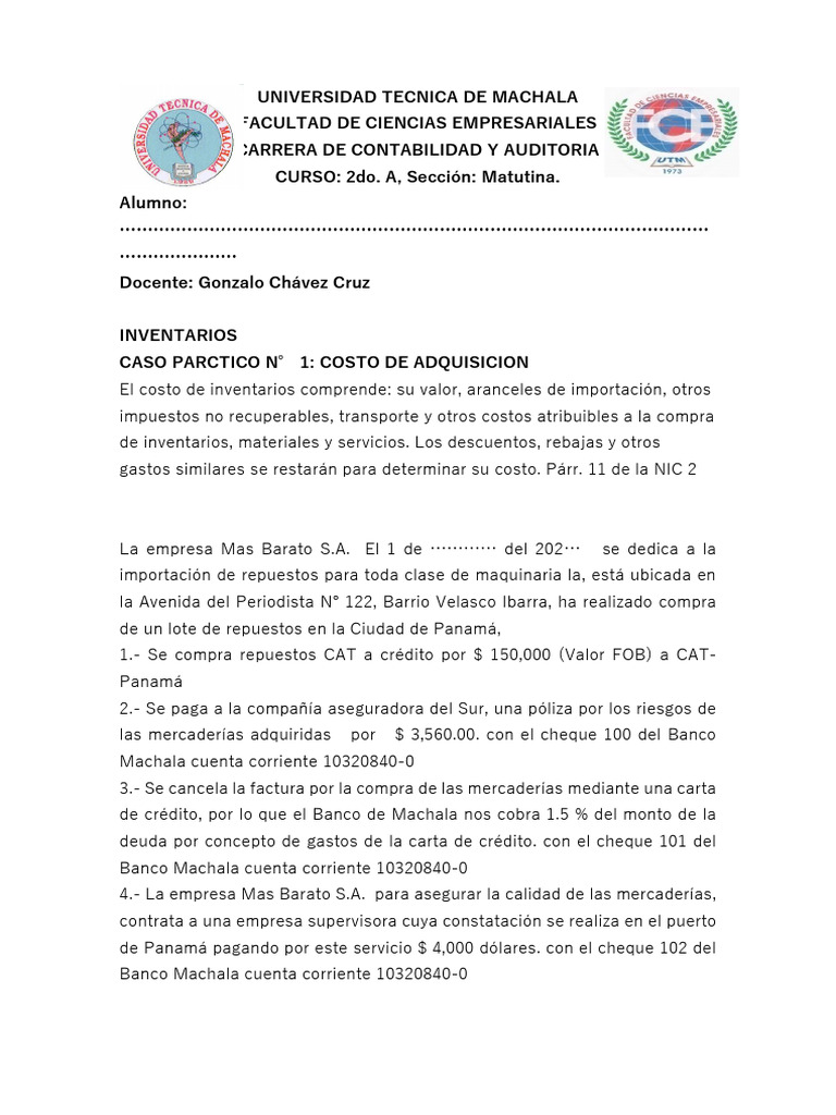 5 Ejercicios Inventarios | PDF | Bancos | Factura