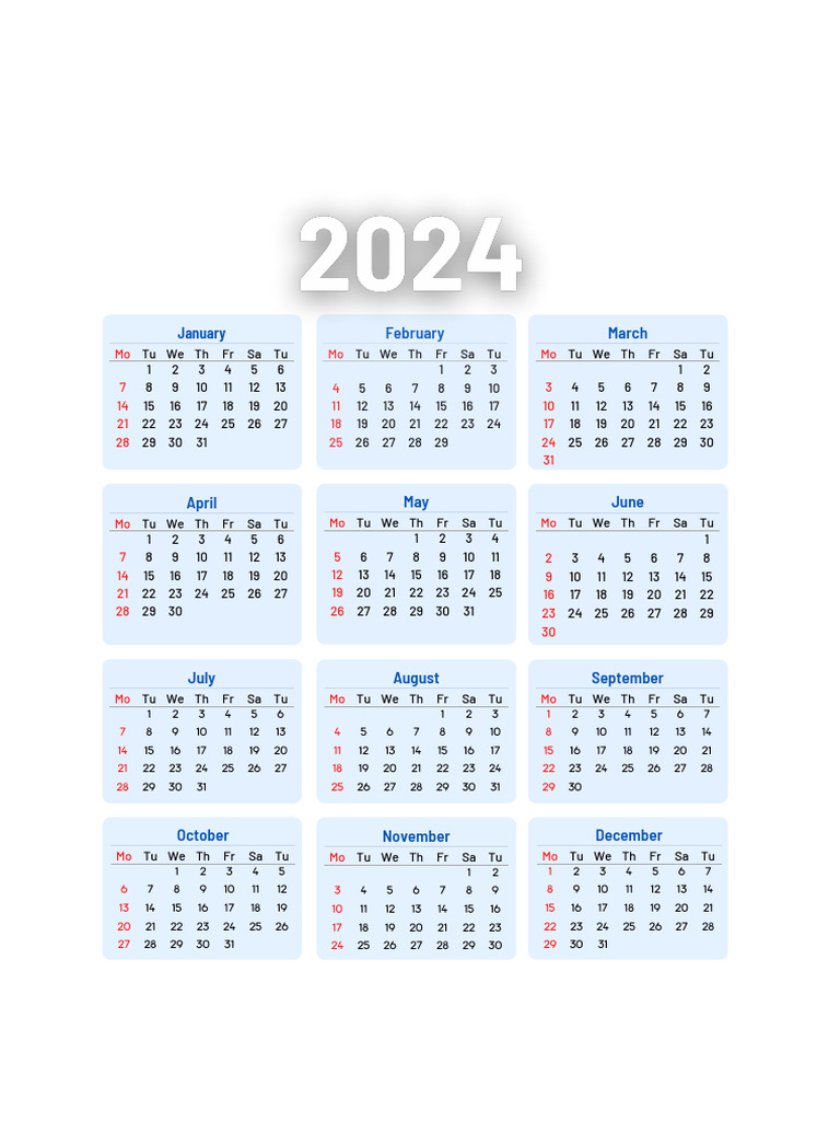 Blue Photo Travels 2024 Calendar Poster | PDF