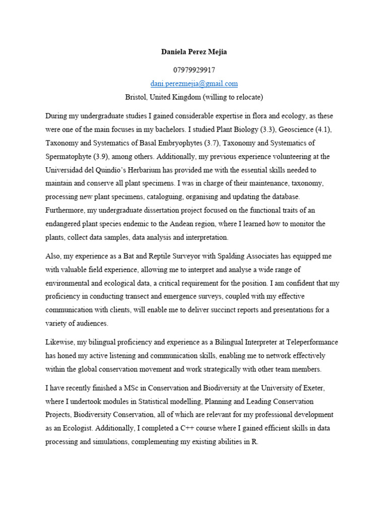 Personal Statement | PDF | Conservation Biology | Ecology