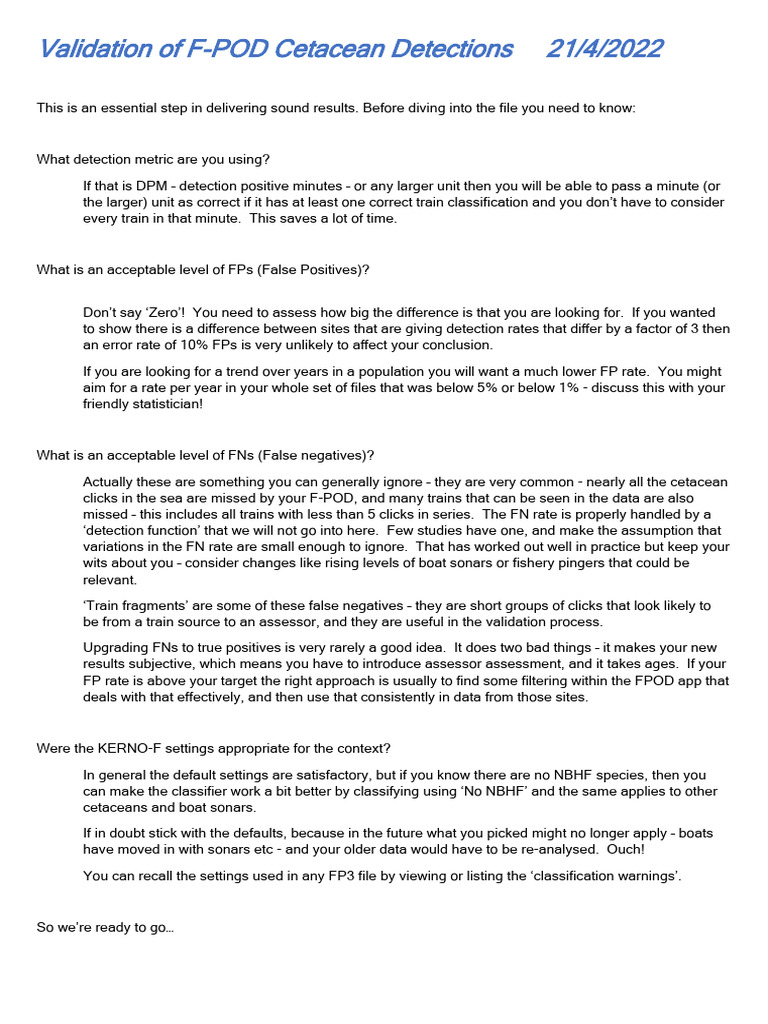 F-POD Cetacean Detection Validation Guide | PDF | Sonar | Cetacea