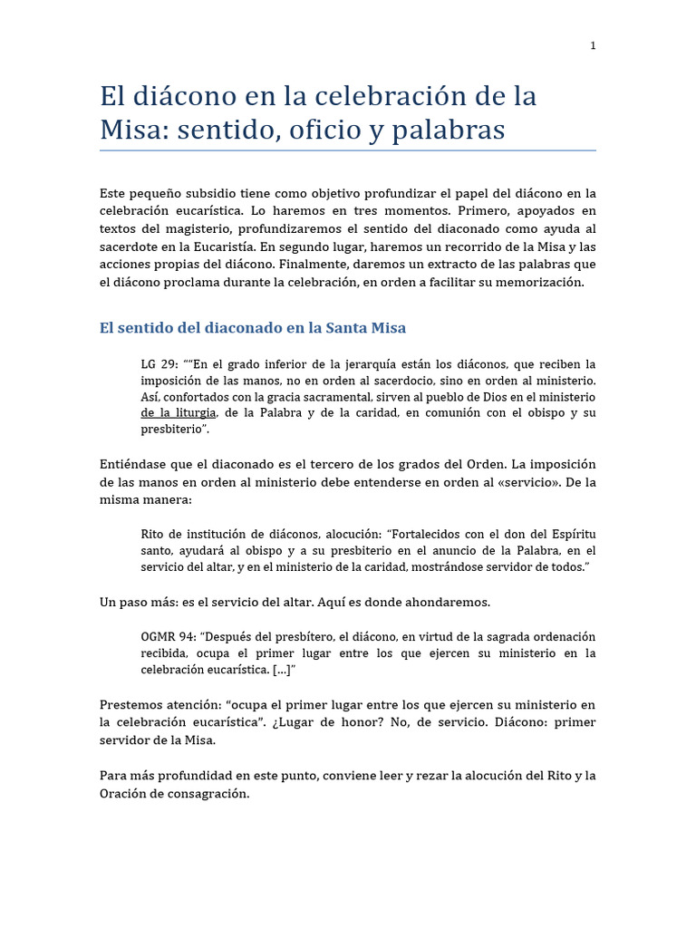 El Diácono en La Celebración de La Misa | PDF | Misa (liturgia ...