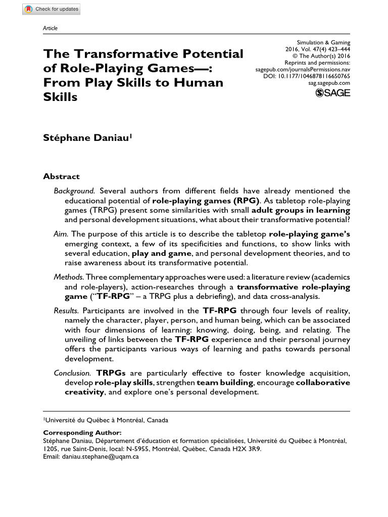 Daniau - Transformative Potential RPG Human Skills | PDF