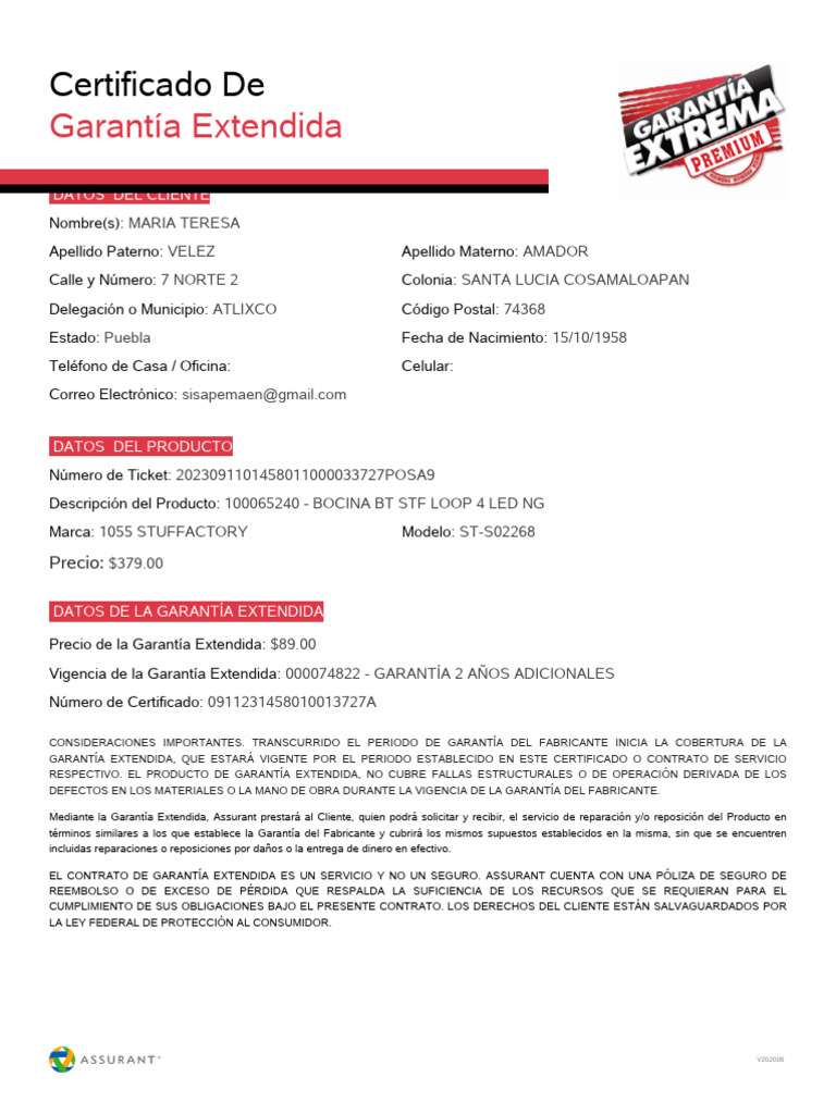 Garantía Extendida Bocina BT STF Loop | PDF | Ingenieria Eléctrica | Software