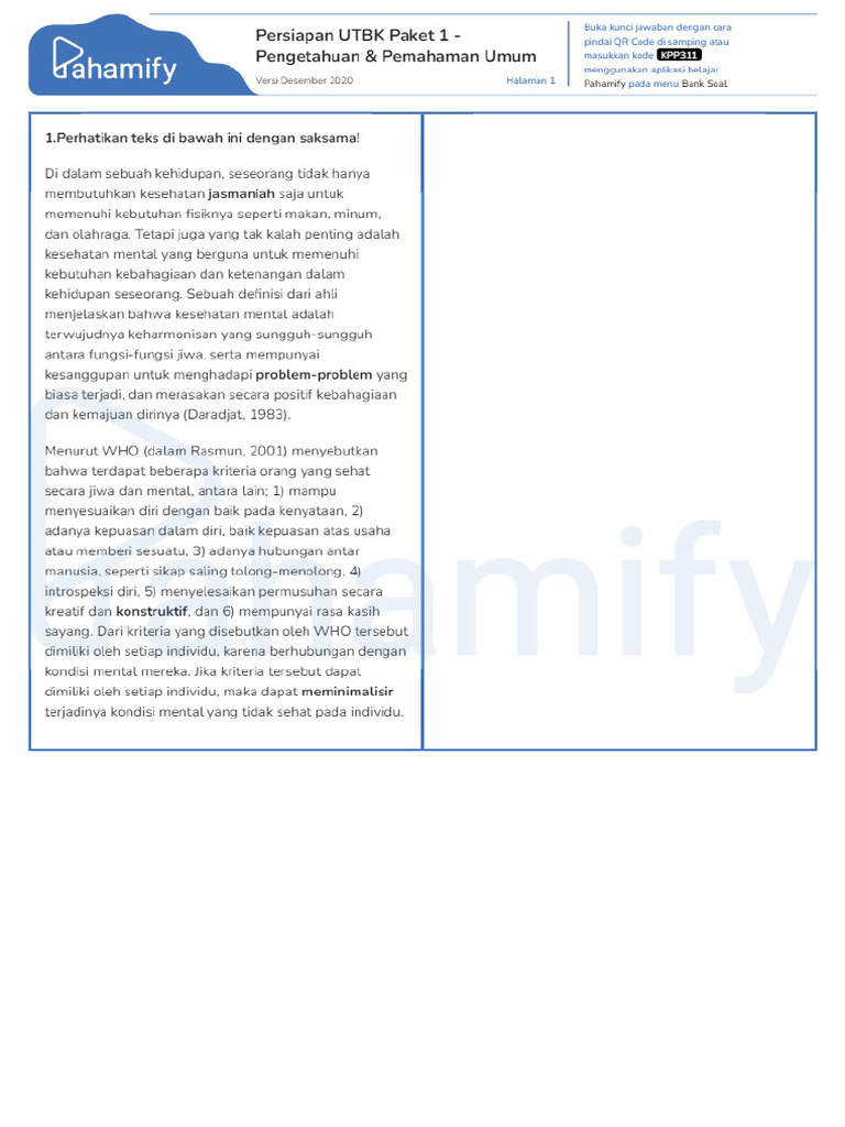 Persiapan UTBK Paket 1 - Pengetahuan & Pemahaman Umum | PDF