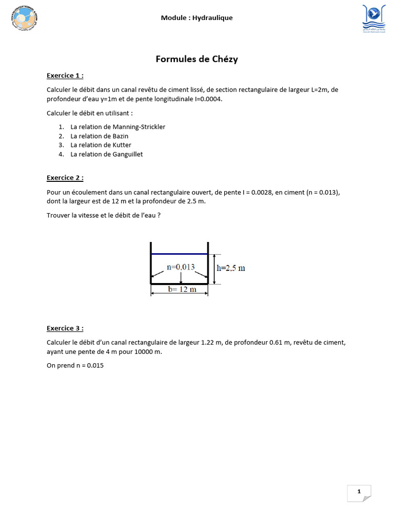 Exercice Formule de Chézy Corrigé | PDF