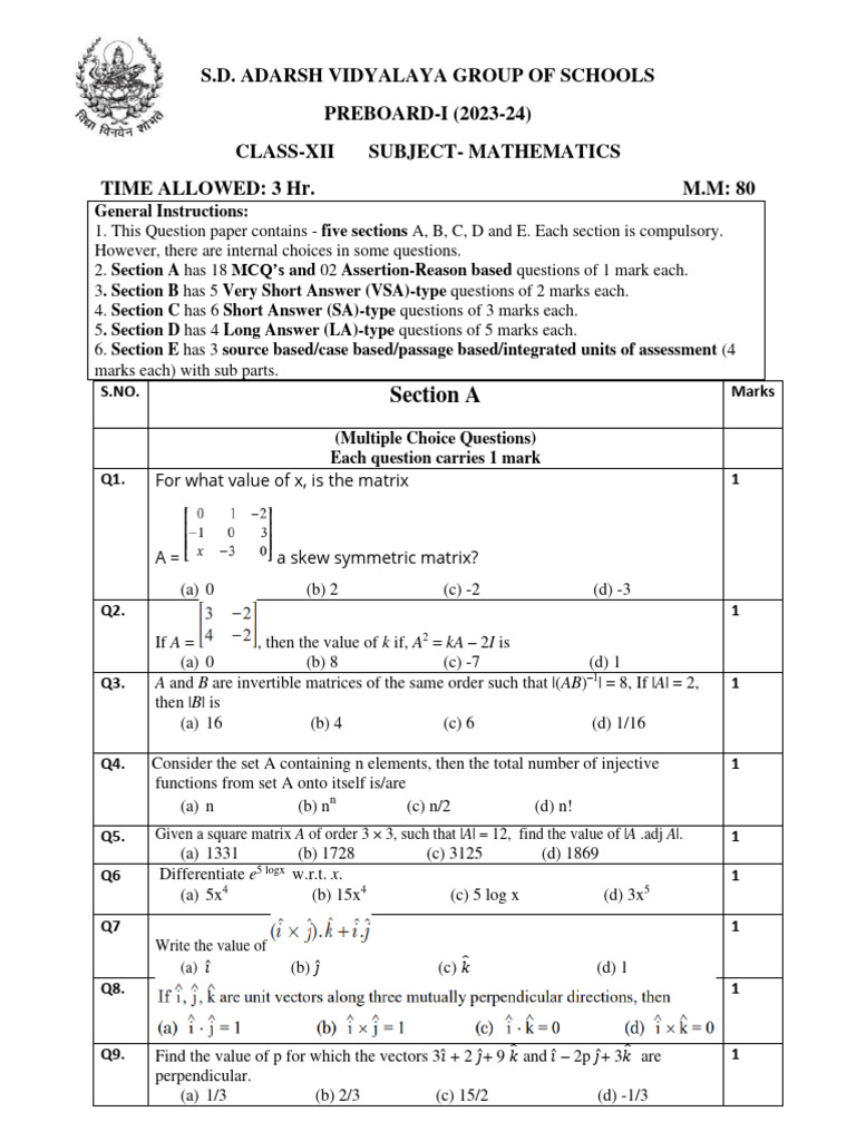 Class Xii Preboard 1 | PDF
