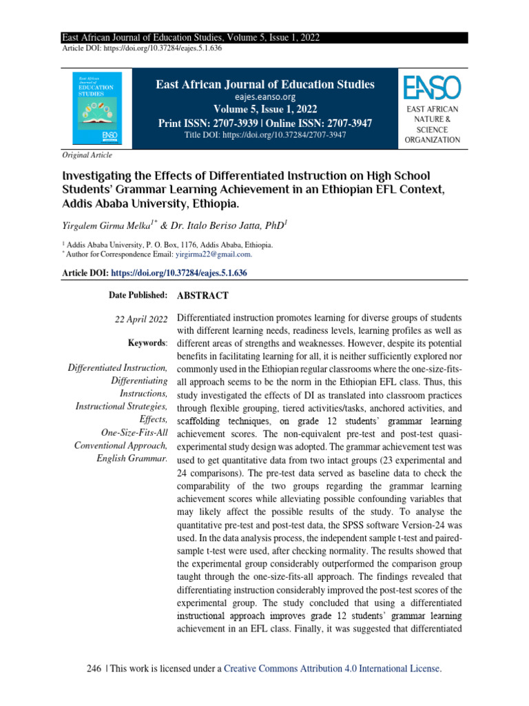 Investigating The Effects of Differentiated Instruction On High School ...