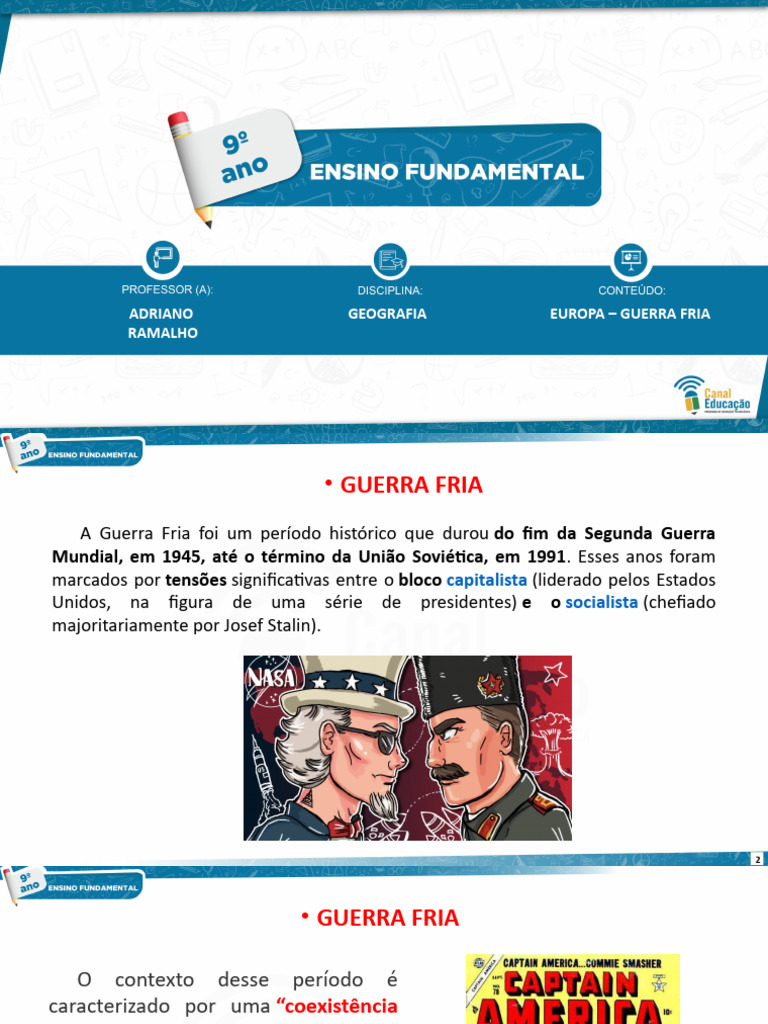 Aula Seduc Guerra Fria 9 Ano | PDF | Guerra Fria | União Soviética
